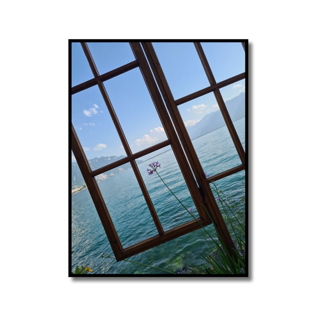 Surreal Nature Photography Print, Flower and Lake View, Window Frames ...