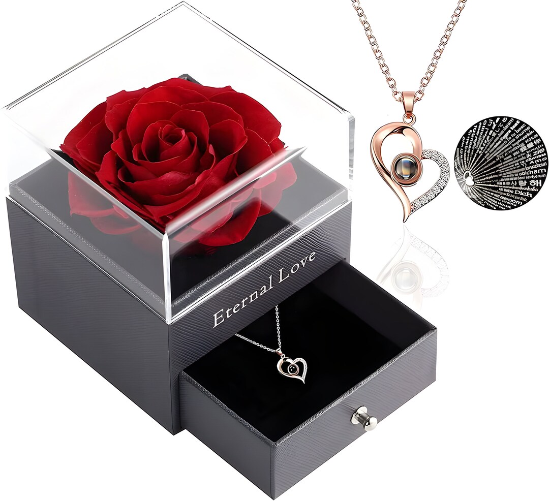 Eternal Rose Jewelry Box With I Love Necklace - Etsy