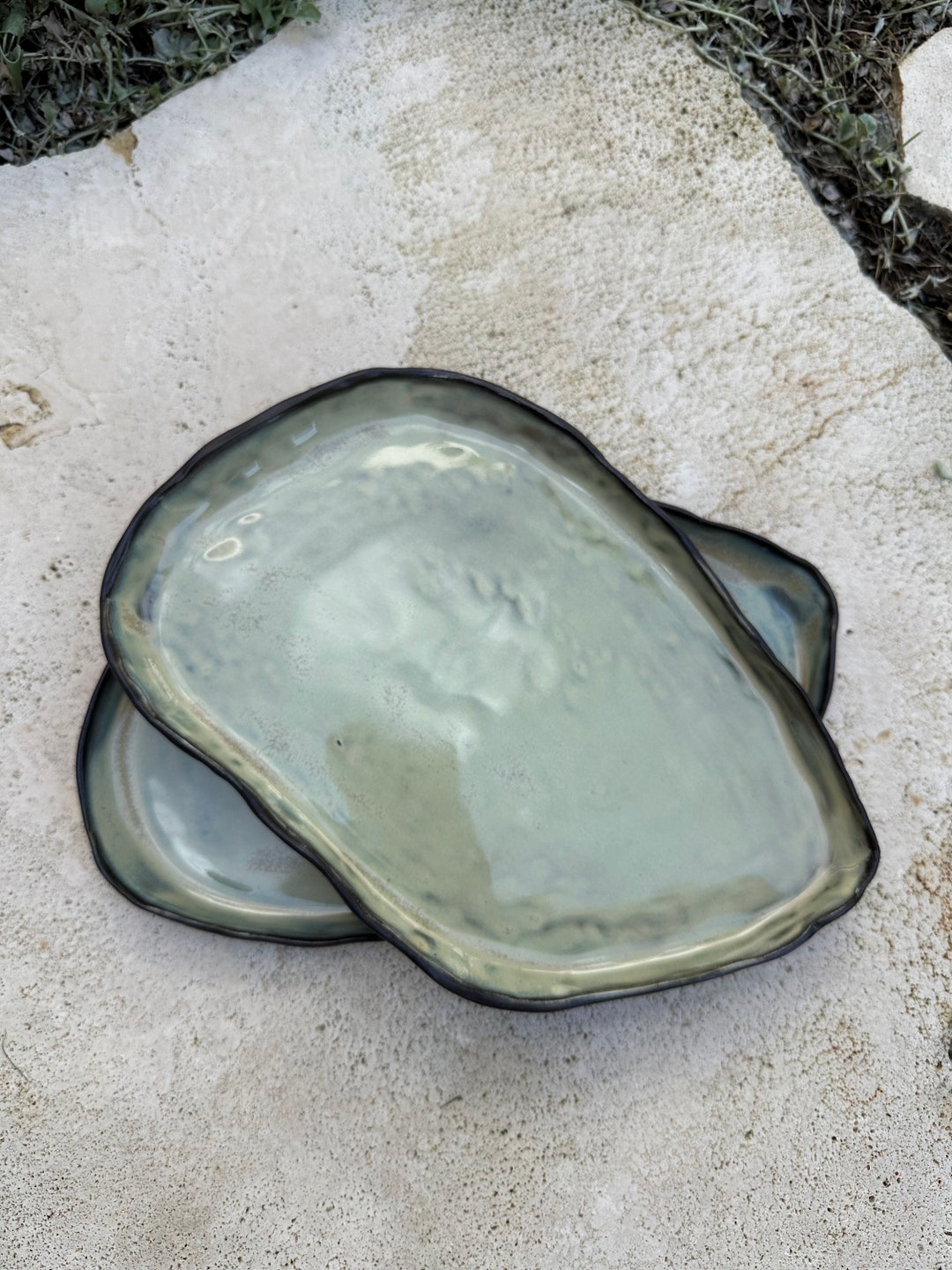Black Handmade Organic Shaped Plates With Sea Moss Glaze Set of 2 - Etsy