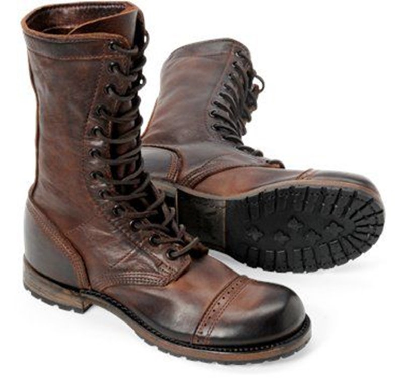 Vintage Handmade Brown Men Military Boots Leather High Top Men Boots Solid Lace up Boots - Etsy