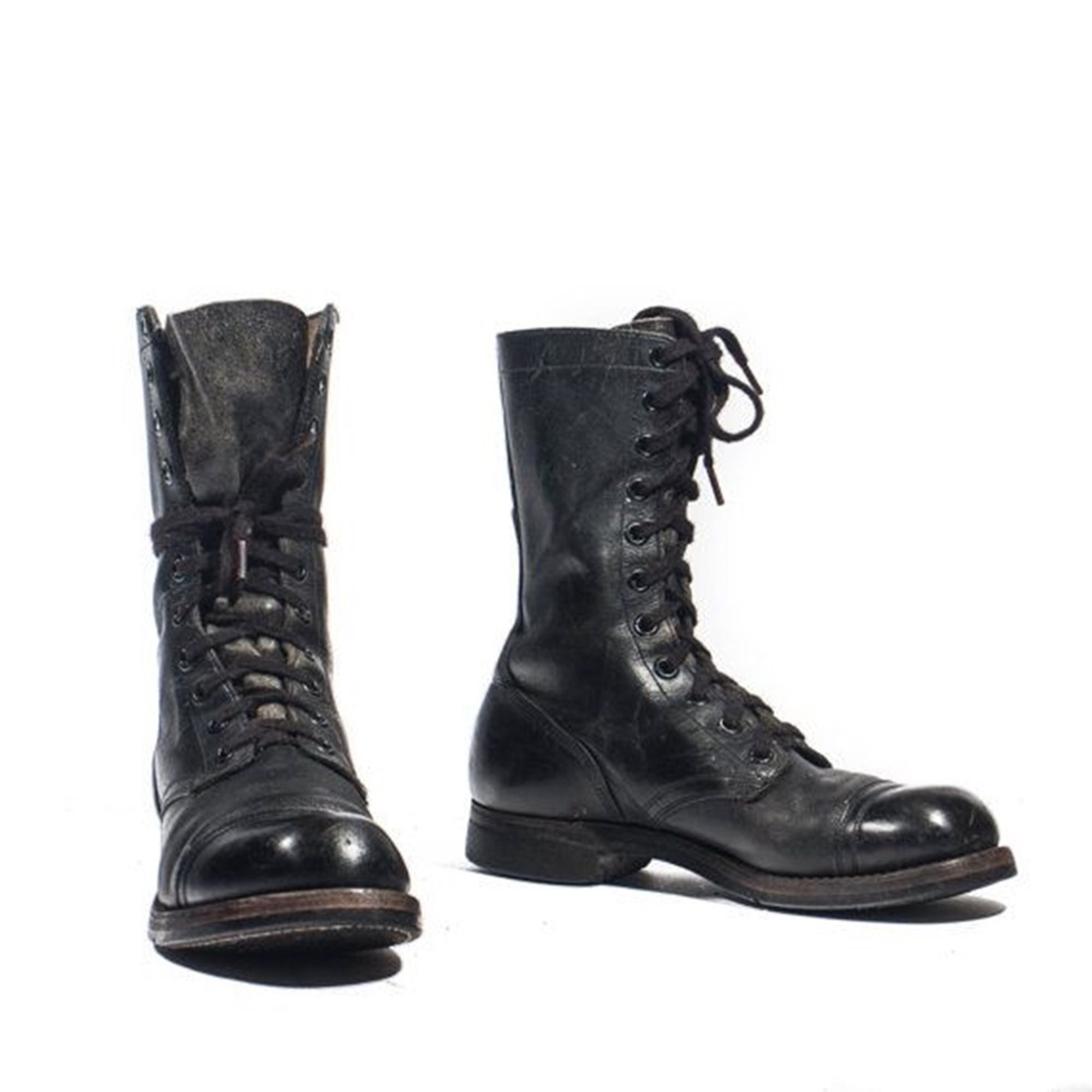 Vintage Handmade Black Men Military Boots Leather High Top Men Boots Solid Lace up Boots - Etsy