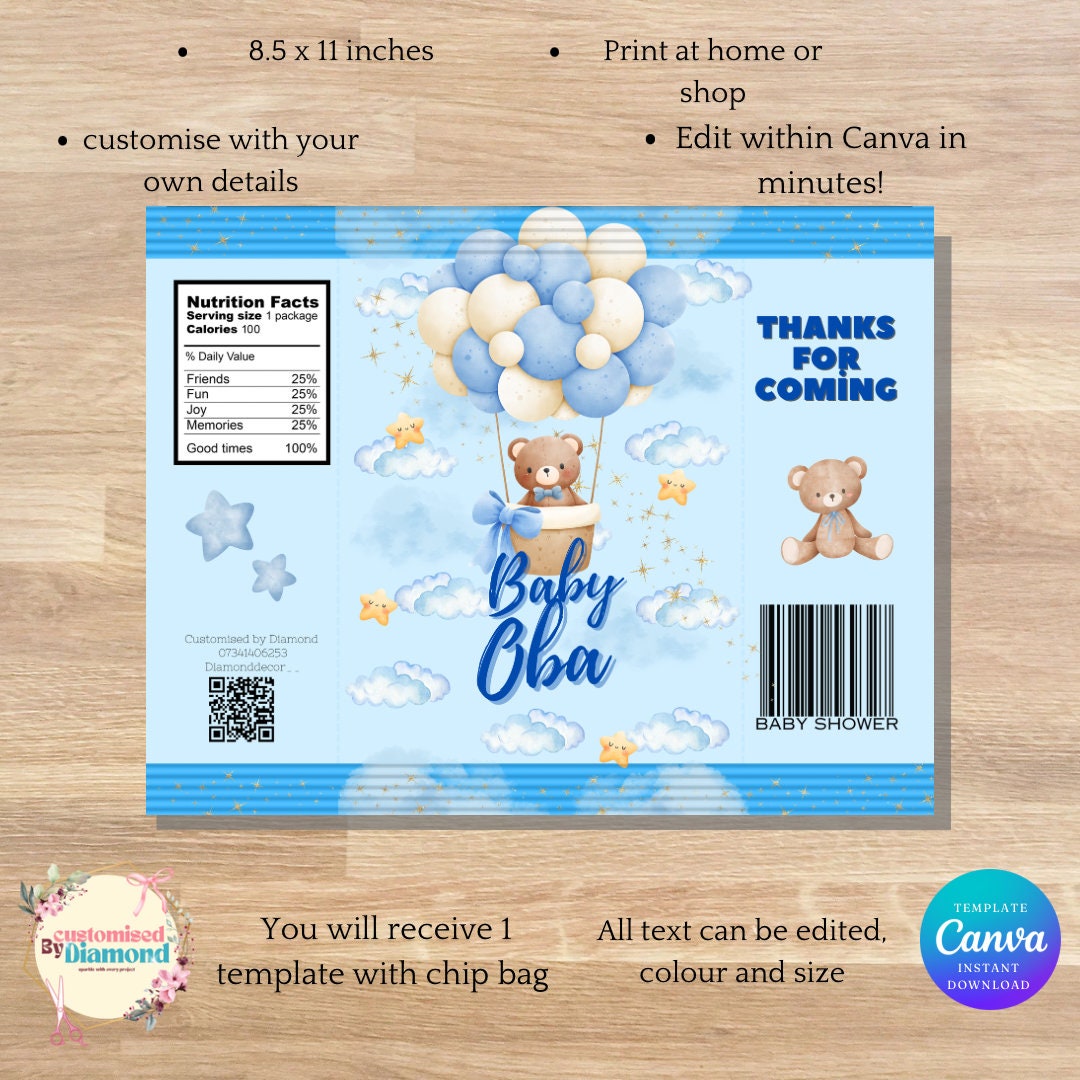 EDITABLE Baby Shower Chip Bag, Diy Instant Customisable DIGITAL ...