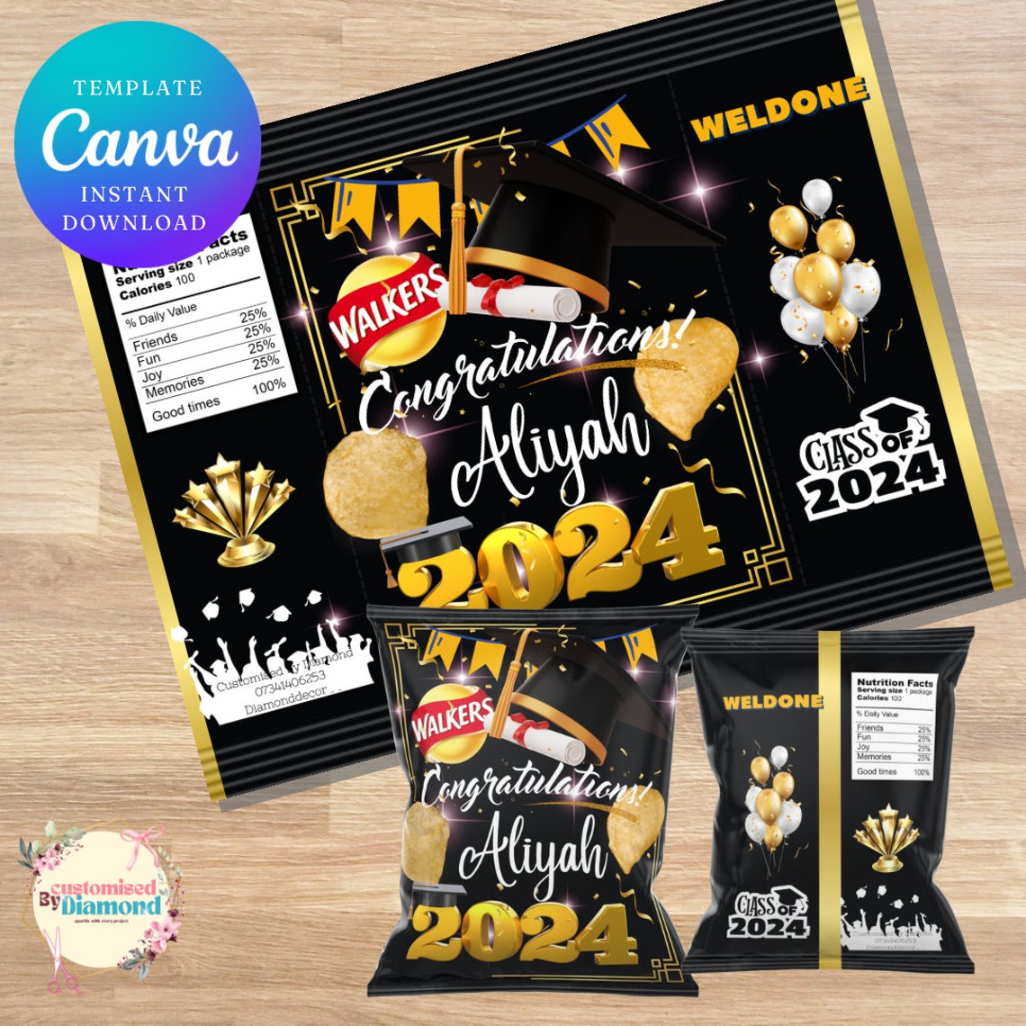 EDITABLE Graduation Chip Bag, Customisable DIGITAL DOWNLOAD - Etsy