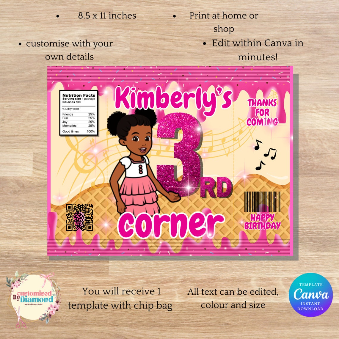 EDITABLE GRACIE'S Corner Chip Bag, Diy Instant Customisable DIGITAL ...