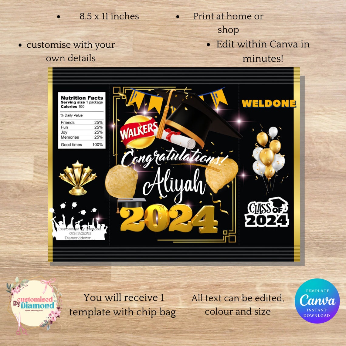 EDITABLE Graduation Chip Bag, Customisable DIGITAL DOWNLOAD - Etsy