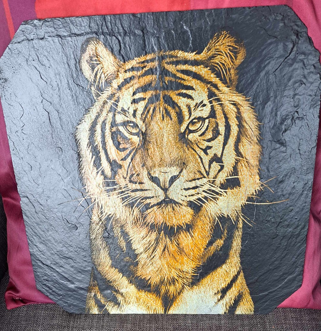 Laser Engraving on Painted Slate Tiger - Etsy