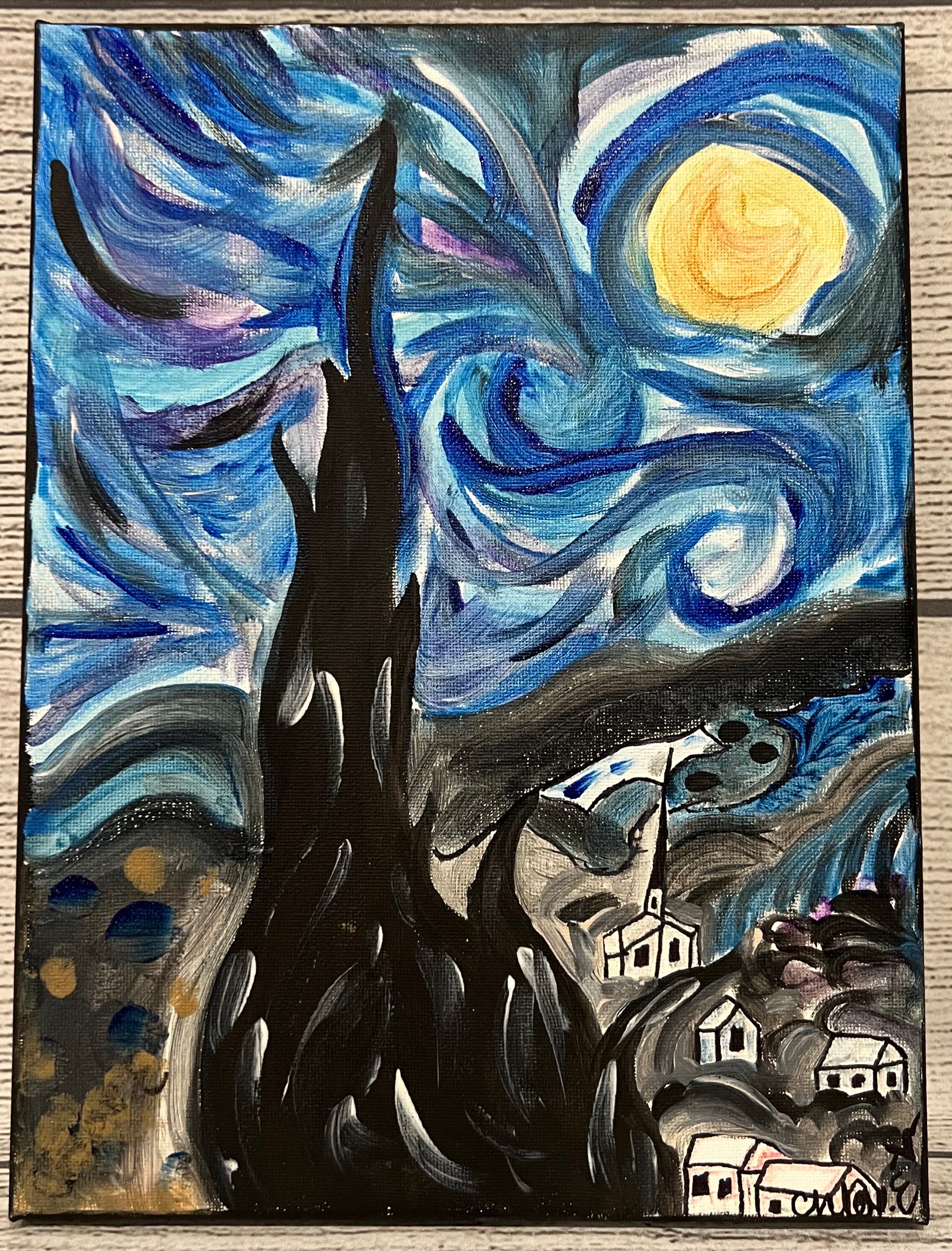 The Starry Night Hand Painting by Chloe Wall Art Vincent Van Gogh 9x12 Canvas Handmade Gift ...