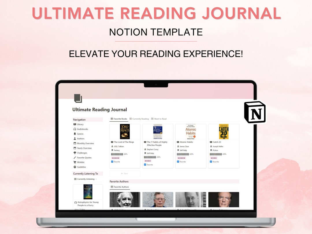Notion Reading Journal Template All in One Book Tracker Aesthetic Notion Reading Log Bookshelf ...