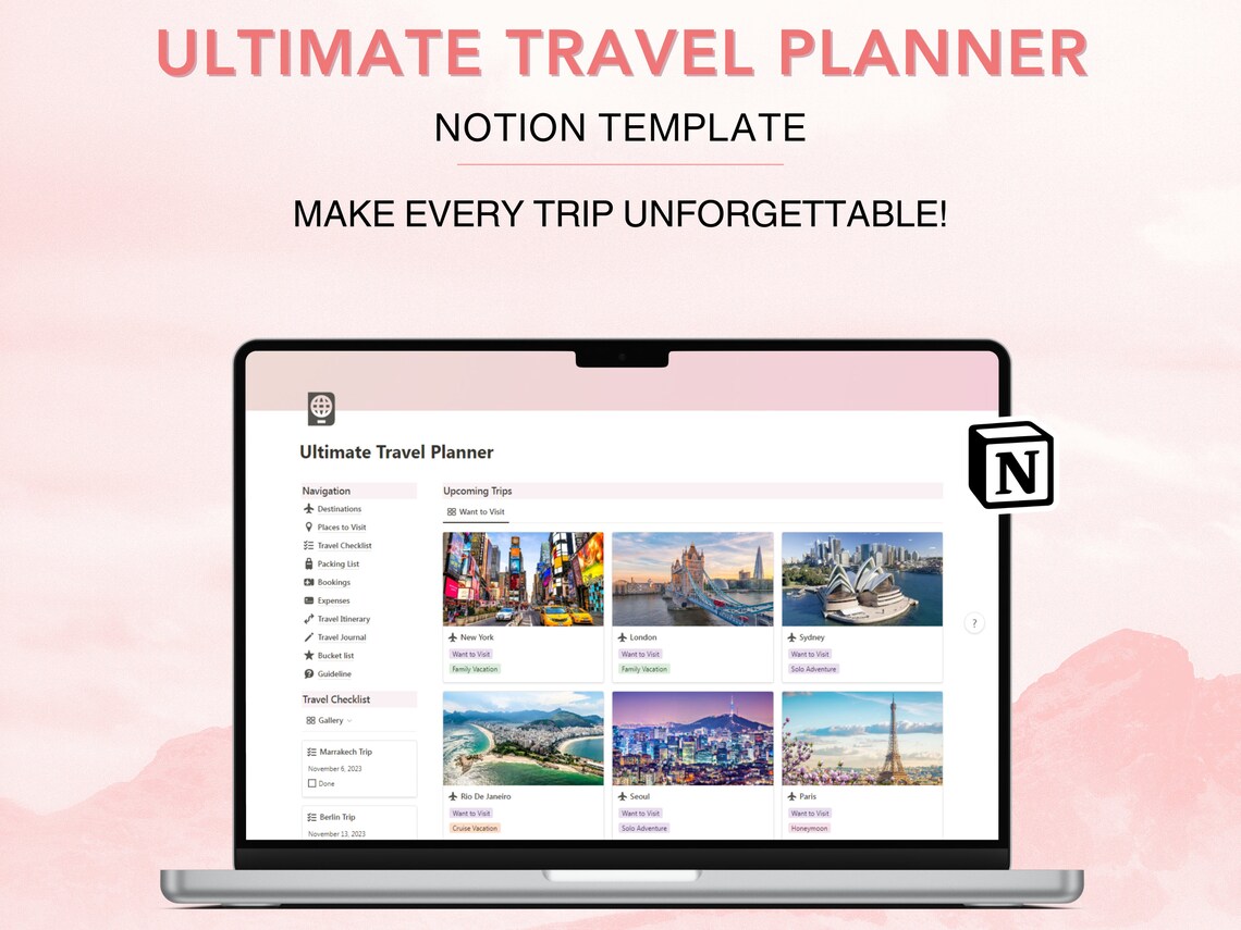 Notion Travel Planner Template All in One Notion Vacation Planner for ...