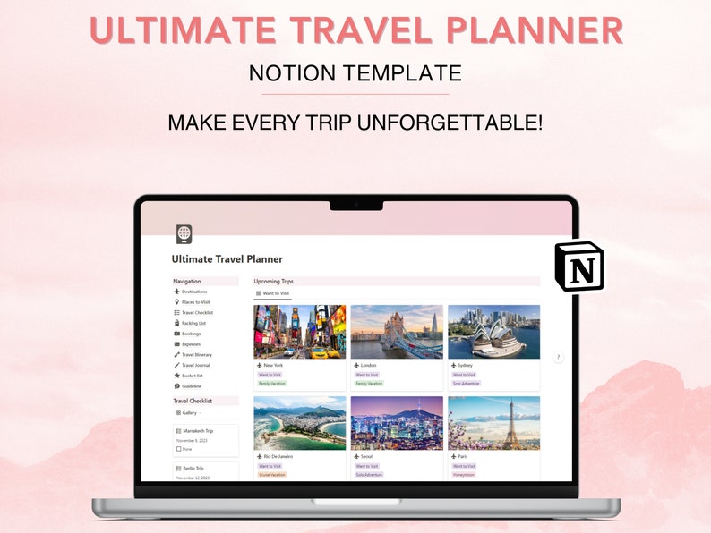 Notion Travel Planner Template All in One Notion Vacation Planner for Travelers Itinerary ...
