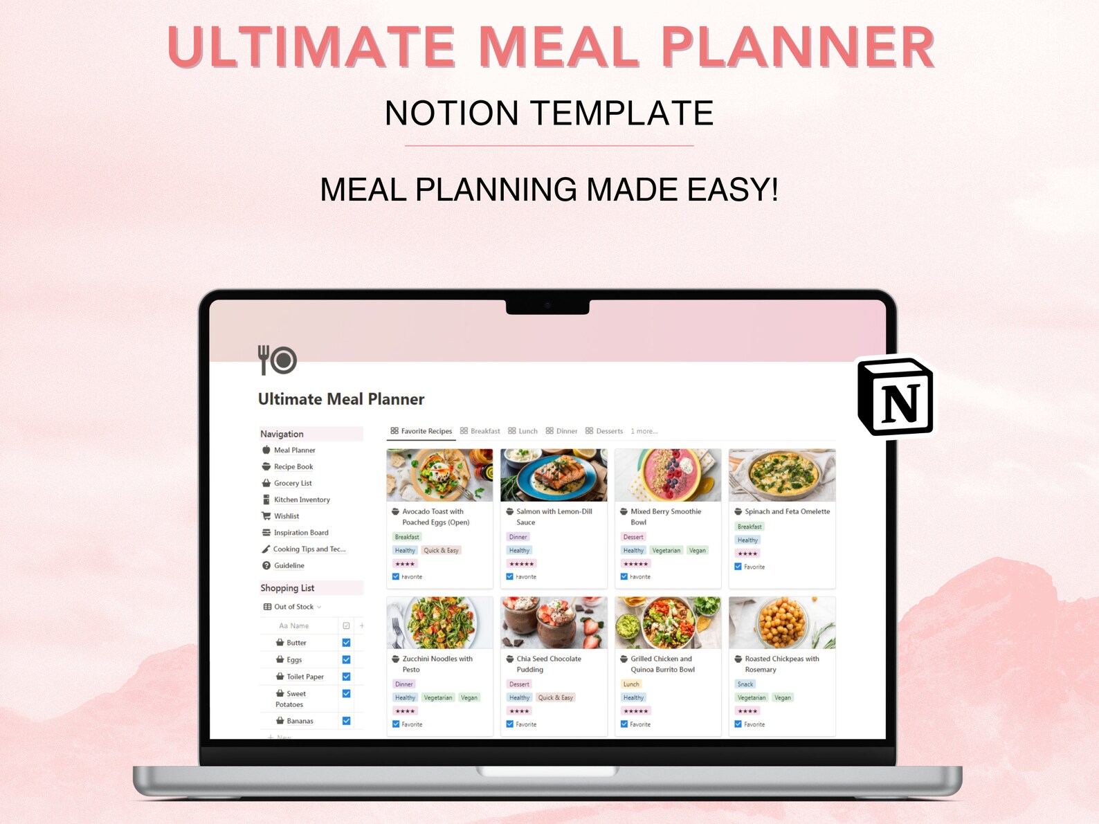Notion Meal Planner Template All in One Aesthetic Meal - Etsy