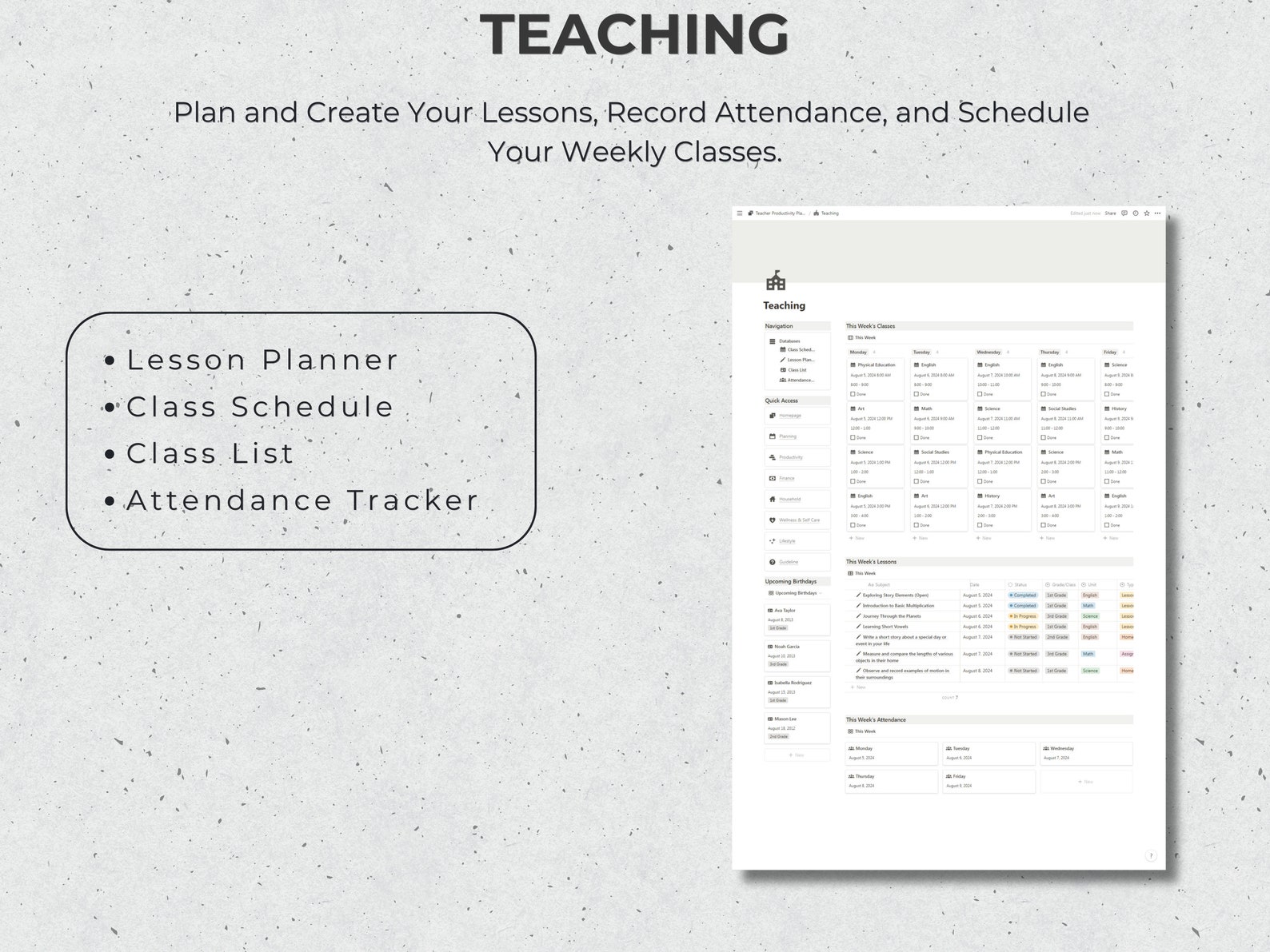 Notion Template All in One Teacher Productivity Planner Aesthetic ...