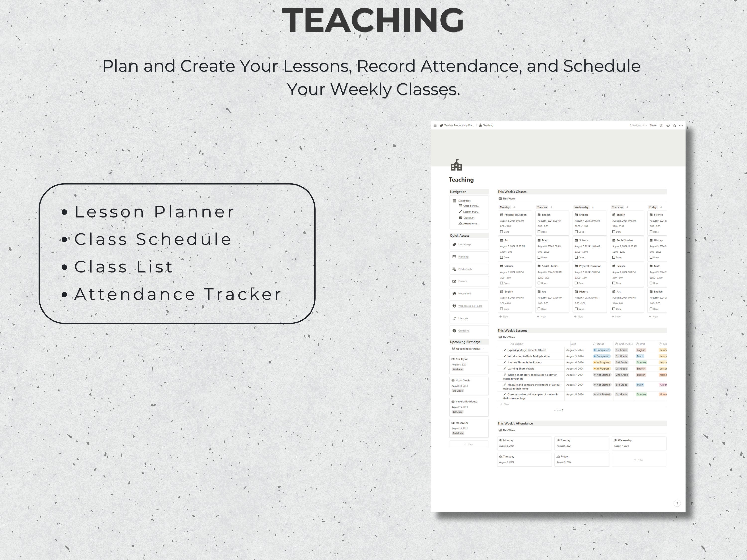 Notion Template All in One Teacher Productivity Planner Aesthetic ...