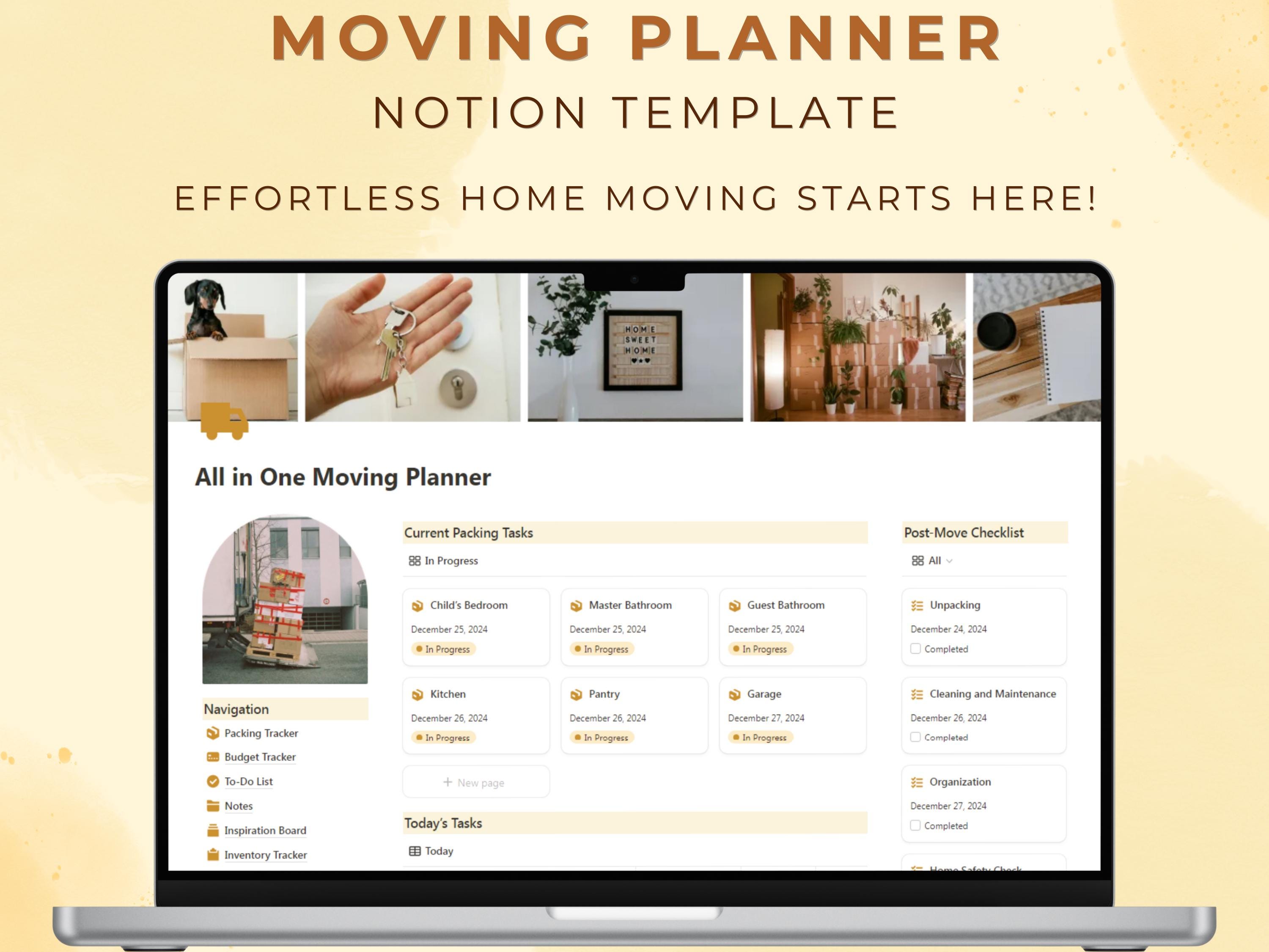 Notion Template Moving Planner Packing Tracker Move Checklist Expense Tracker Inventory Tracker ...