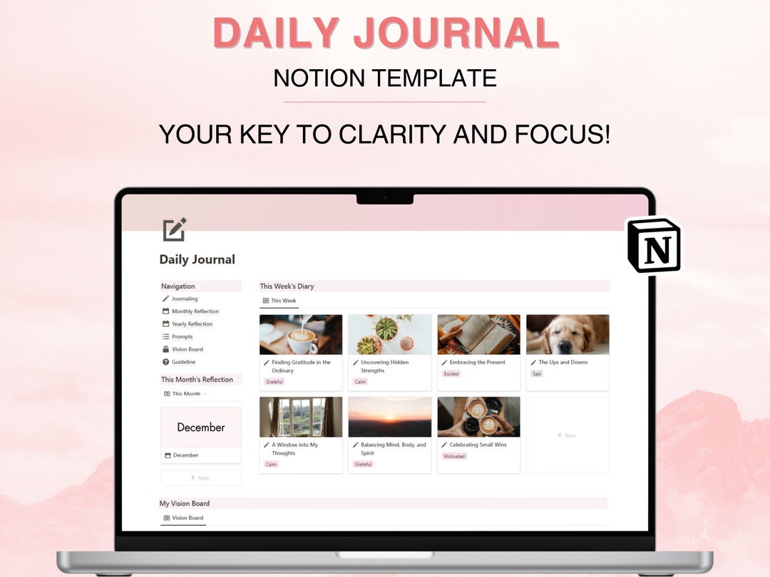 Notion Daily Journal Template With Prompts Aesthetic Notion Dairy ...