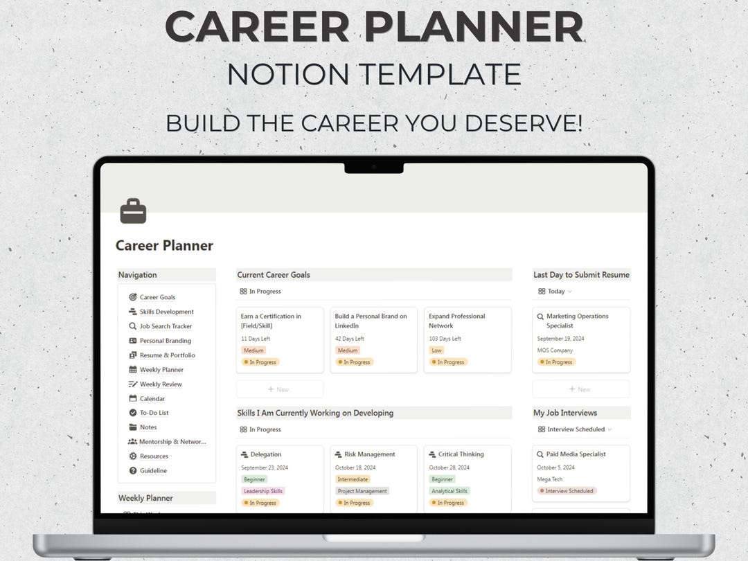Notion Template Career Planner and Job Tracker Career Goals Job ...