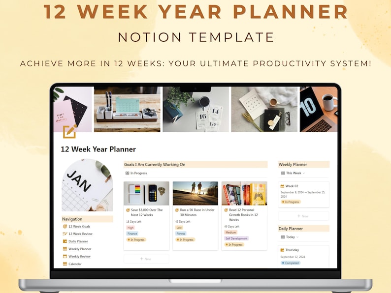 Notion Template 12 Week Year Planner 90 Day Challenge Goals Tracker ...