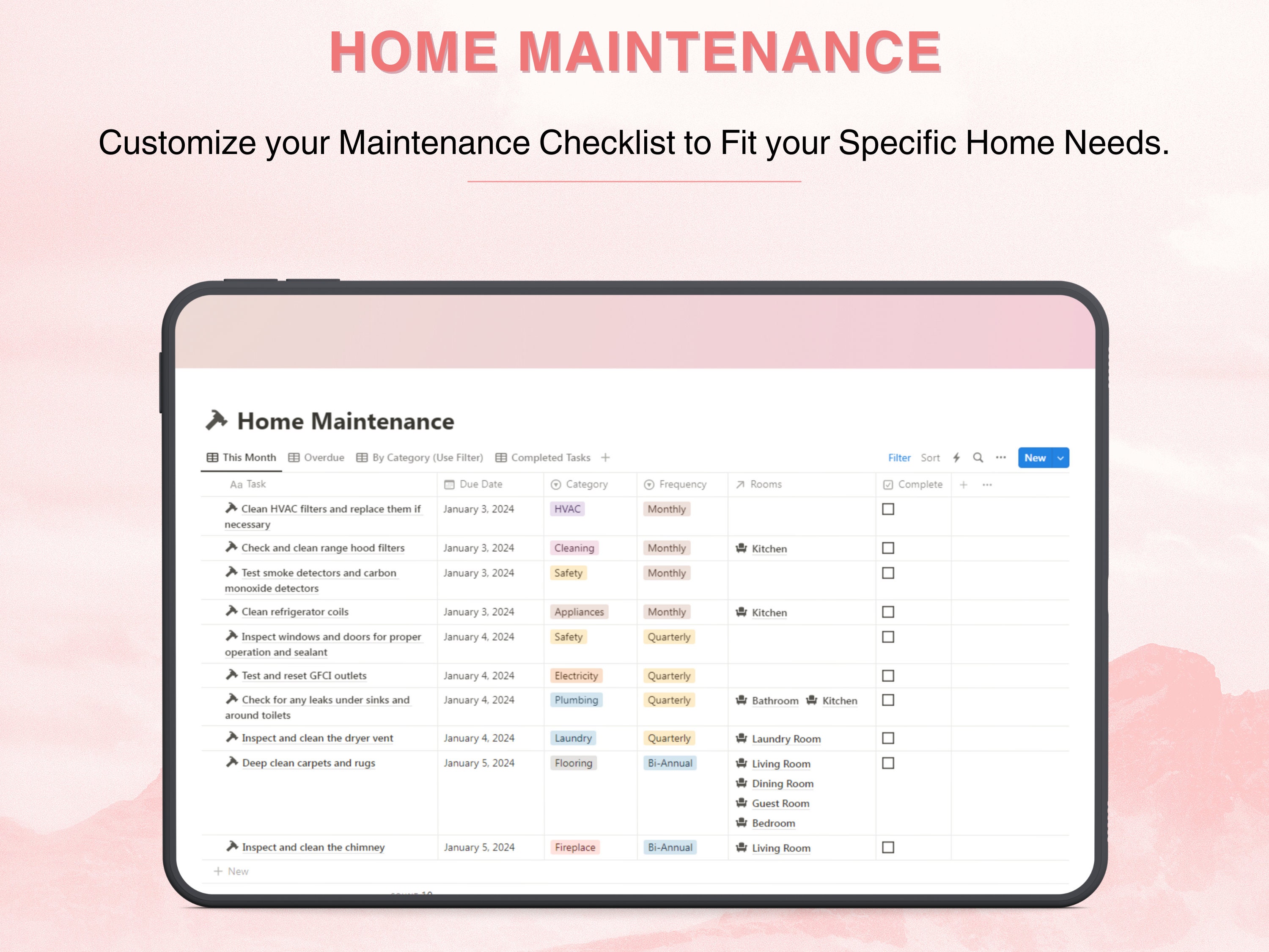 Notion Household Planner Template Home Management Cleaning Schedule Home Maintenance Checklist ...