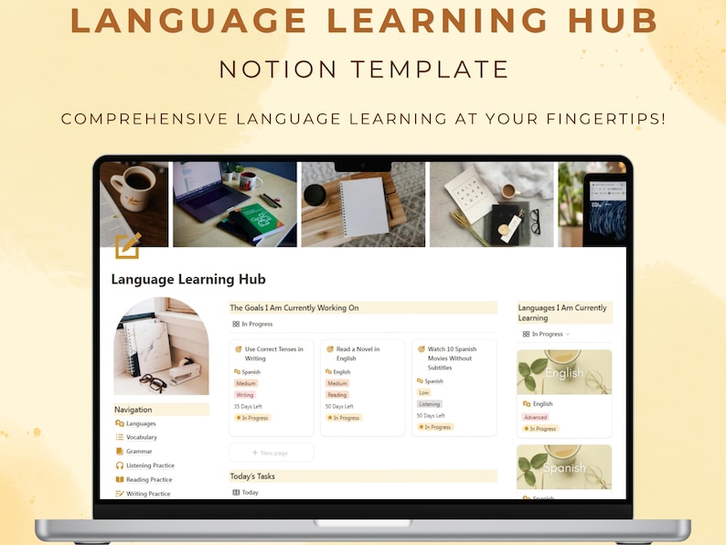 Notion Template Language Learning Hub for Multiple Languages Aesthetic Study Learning Planner ...