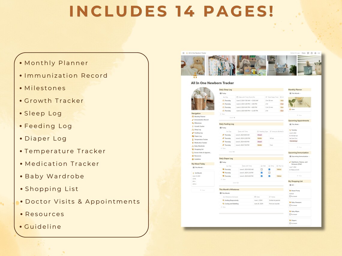 Notion Template Newborn Tracker Aesthetic Baby Care Planner Sleep Log ...