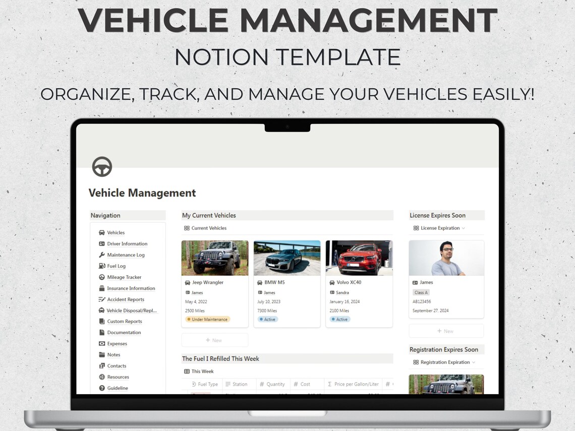 Notion Template Vehicle Management for Multiple Drivers Car Planner ...