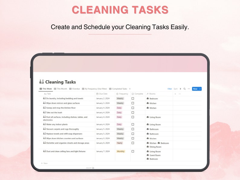 Notion Household Planner Template Home Management Cleaning Schedule Home Maintenance Checklist ...