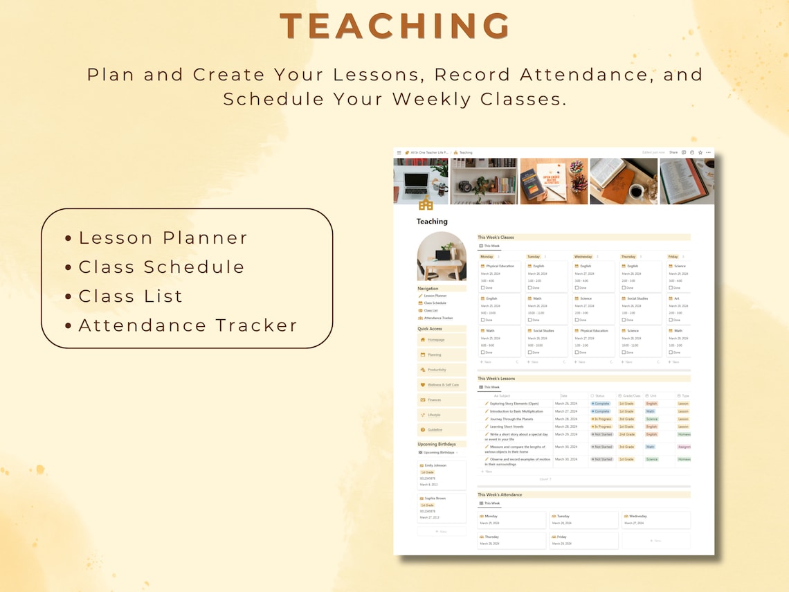 Notion Template All in One Teacher Life Planner Aesthetic Notion ...
