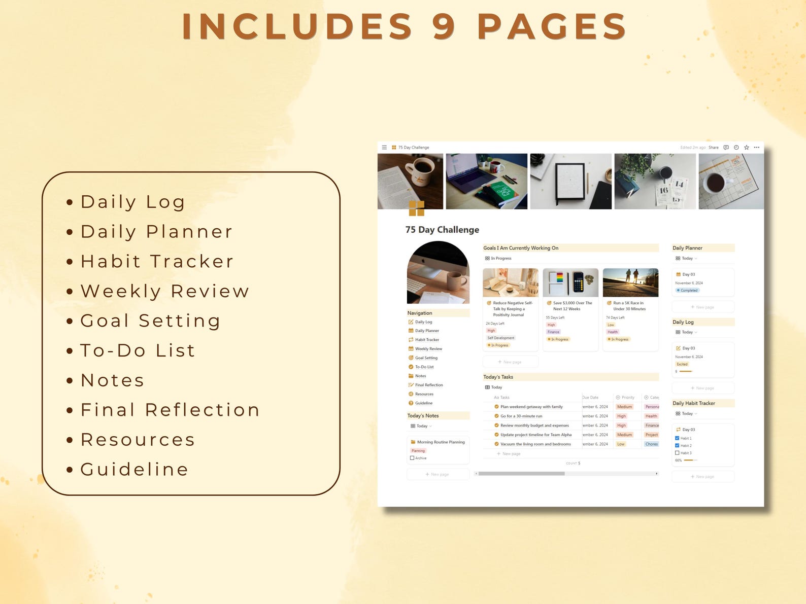 Notion Template 75 Day Challenge Tracker Soft Medium Hard Aesthetic ...
