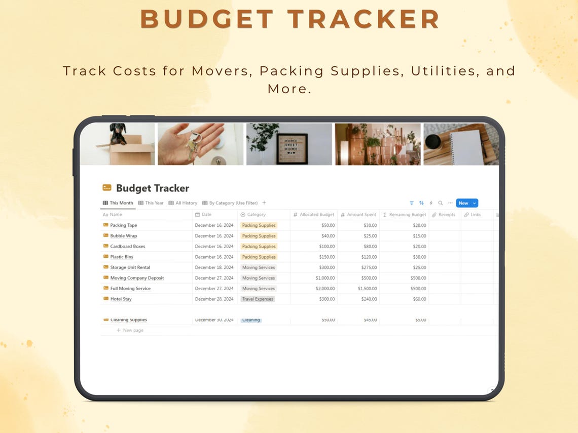 Notion Template Moving Planner Packing Tracker Move Checklist Expense ...