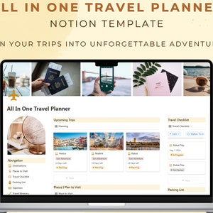 Notion Template All in One Travel Planner for Travelers Aesthetic Packing List Trip Tracker ...