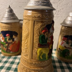 Vintage Beer Stein Set German/swedish Style Pewter Lids, Musical Stein ...