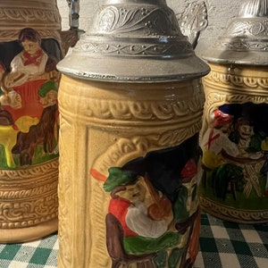Vintage Beer Stein Set German/swedish Style Pewter Lids, Musical Stein ...