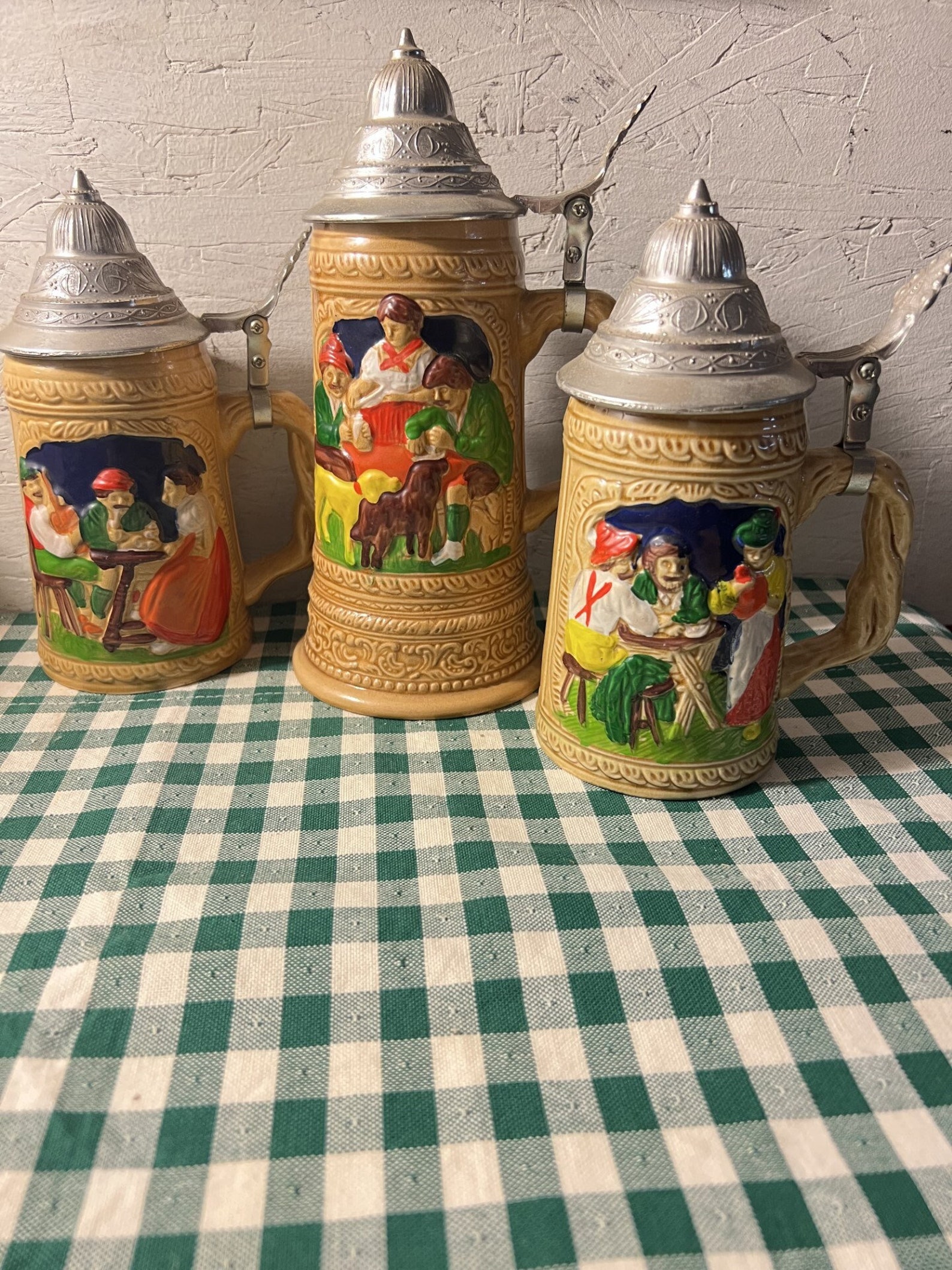 Vintage Beer Stein Set German/swedish Style Pewter Lids, Musical Stein ...