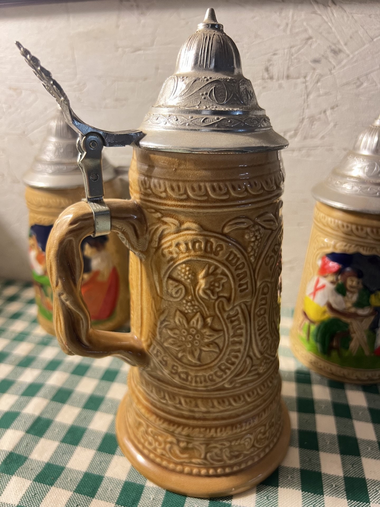 Vintage Beer Stein Set German/swedish Style Pewter Lids, Musical Stein ...