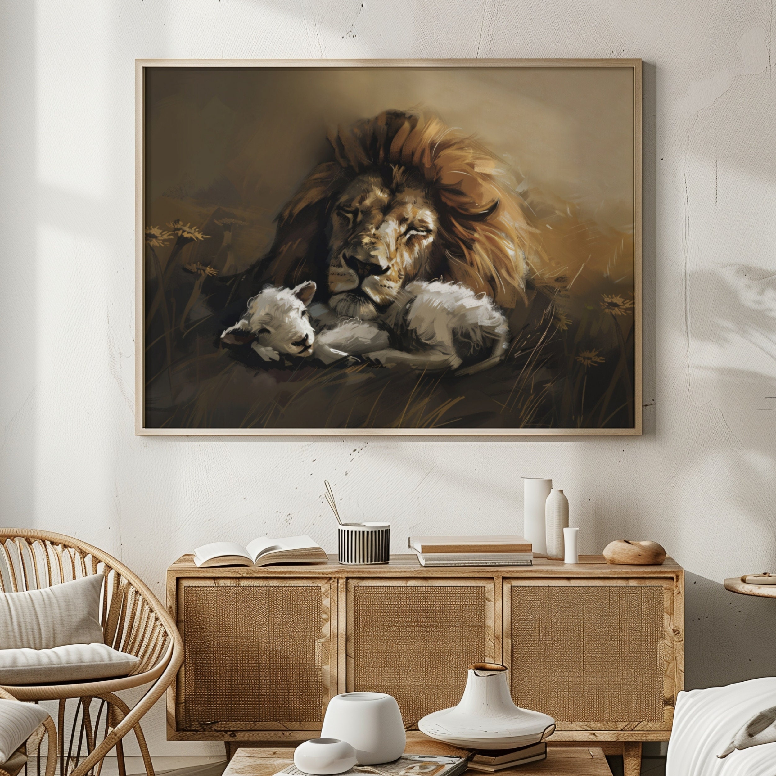 Lion and the Lamb Wall Art the Lion of Judah Jesus is King Art Lamb of ...