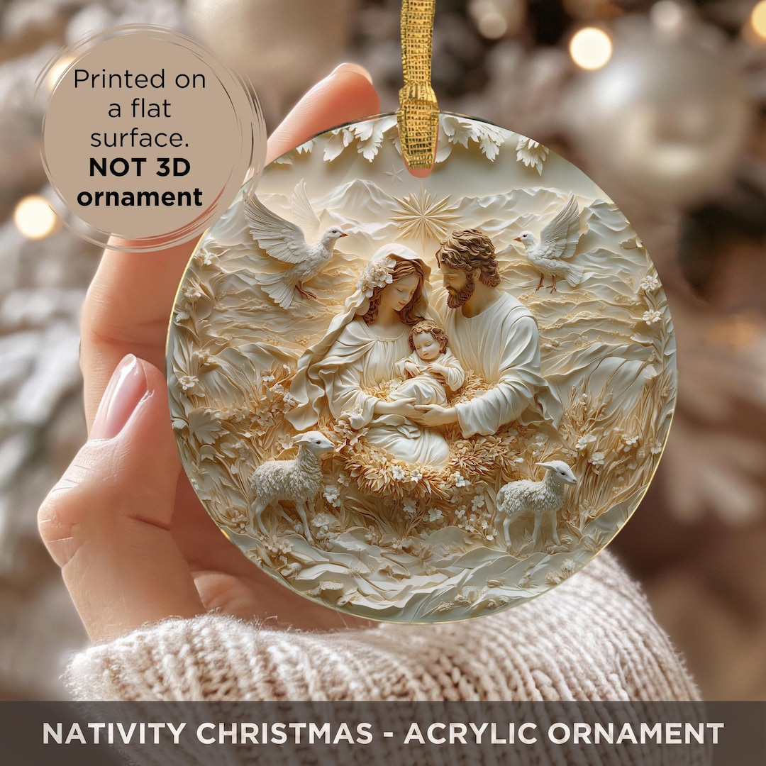 Nativity Christmas Ornament 3D Effect White Nativity Scene Christmas ...