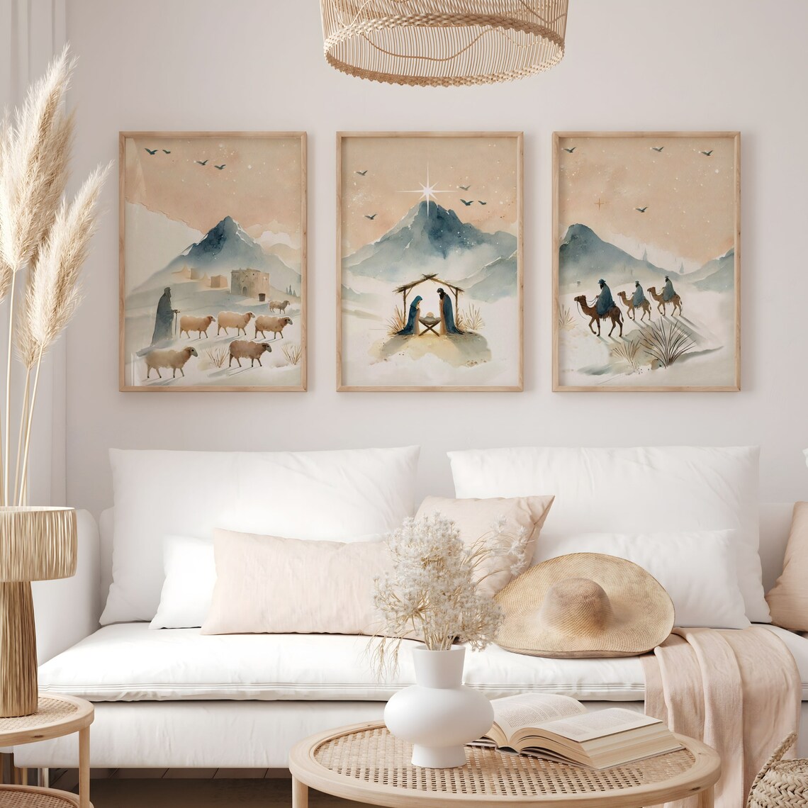 Set of 3 Nativity Scene Art Watercolor Christmas Nativity Set Jesus ...