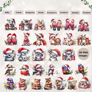 Australian Christmas Clipart, Watercolour PNG, Cute Aussie Animals ...