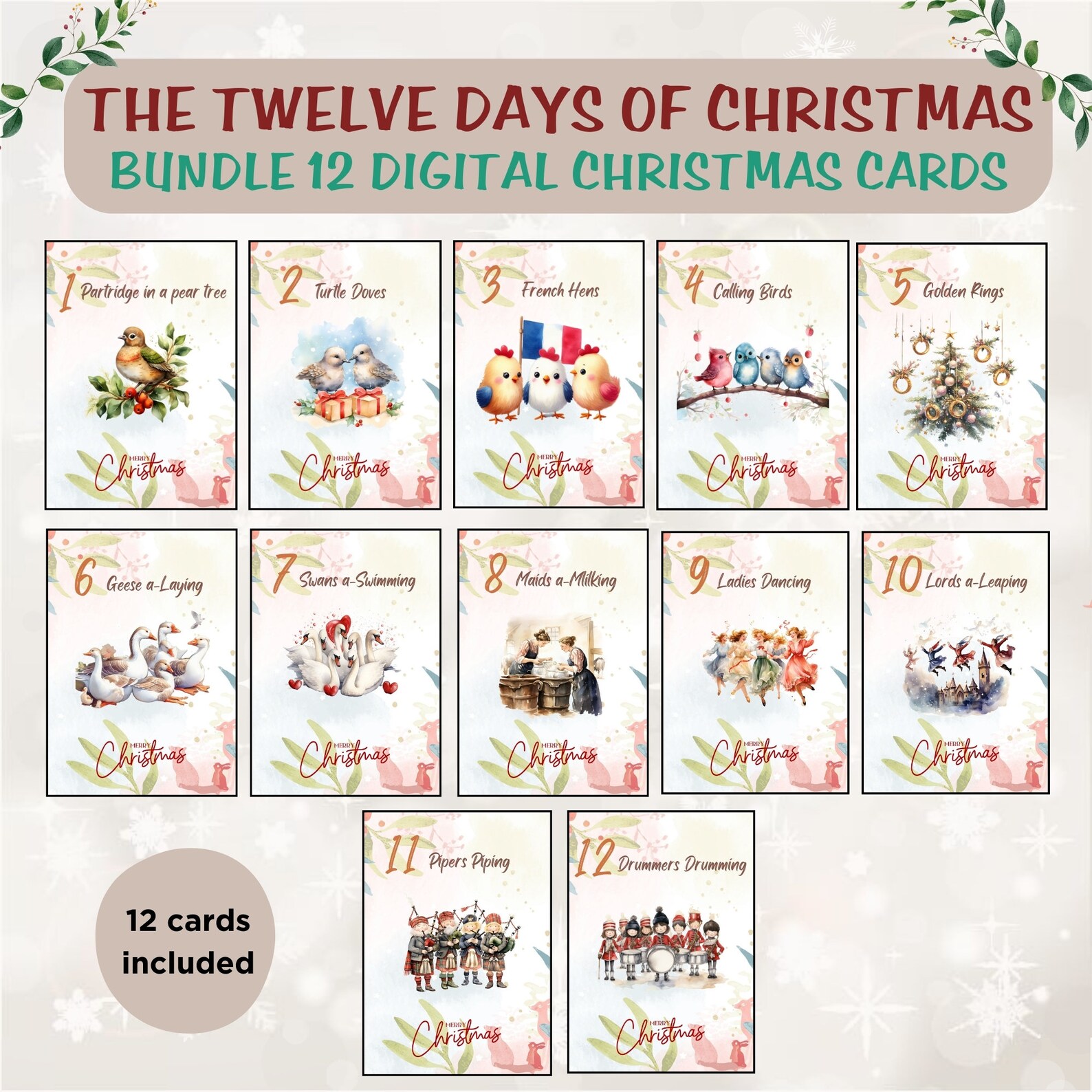 Bundle Twelve Days of Christmas Cards, 12 Days of Christmas Set ...