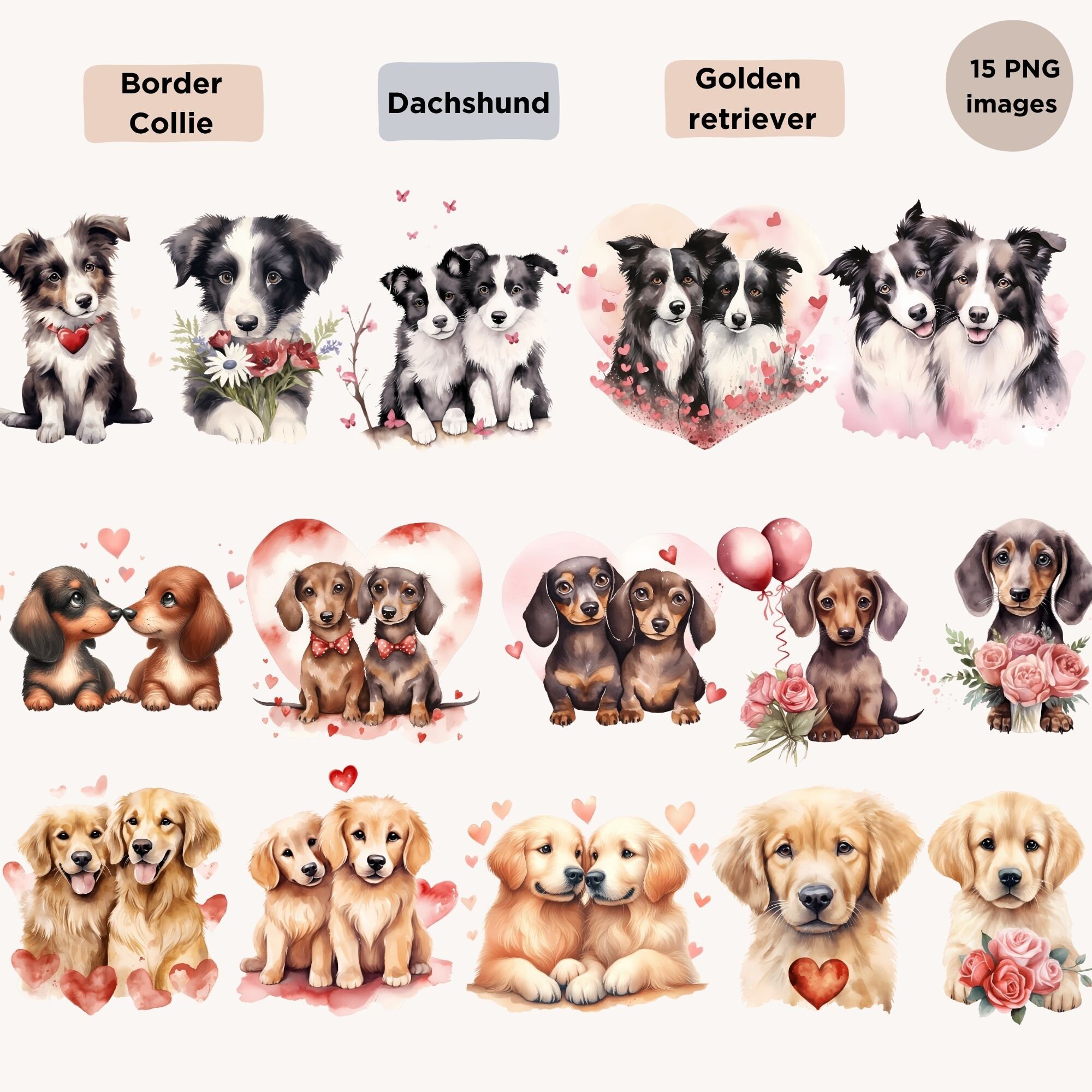 Dogs Valentines Day Clipart, Cute Couple Dogs PNG, Bundle Dogs Puppies ...