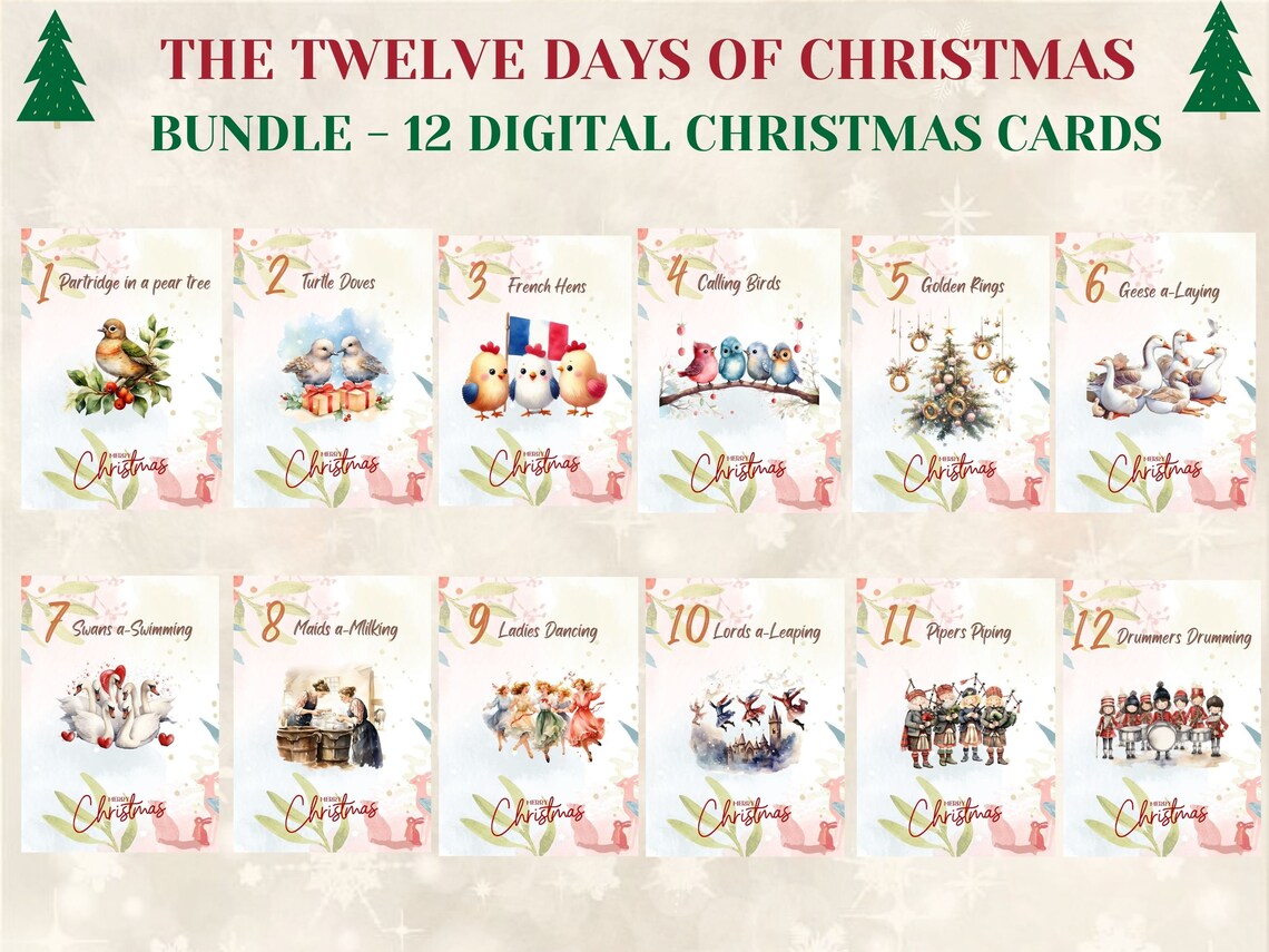 Bundle Twelve Days of Christmas Cards 12 Days of Christmas - Etsy