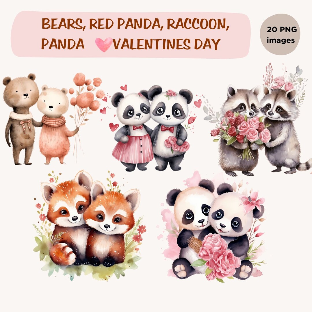 Watercolor Valentines Day Clipart Cute Woodland Animals Valentines PNG ...