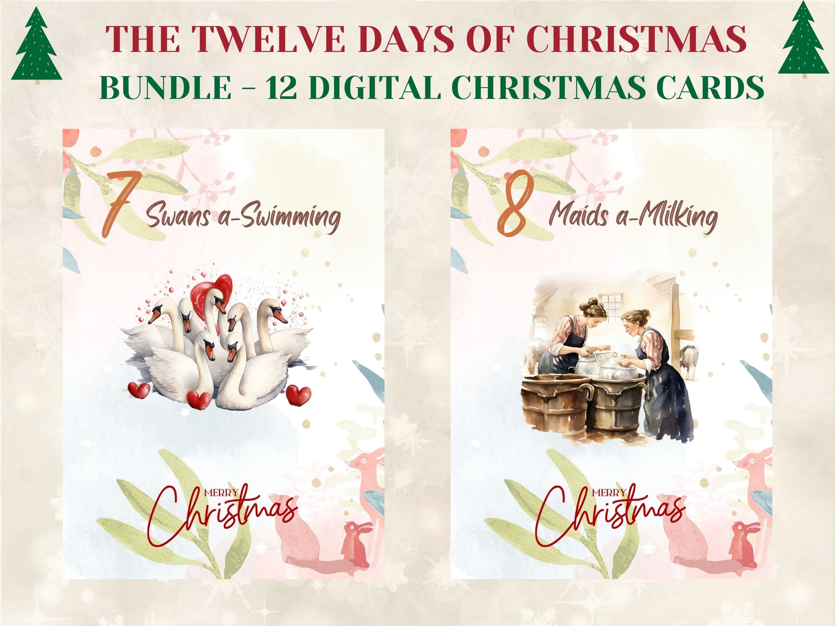 Bundle Twelve Days of Christmas Cards 12 Days of Christmas - Etsy