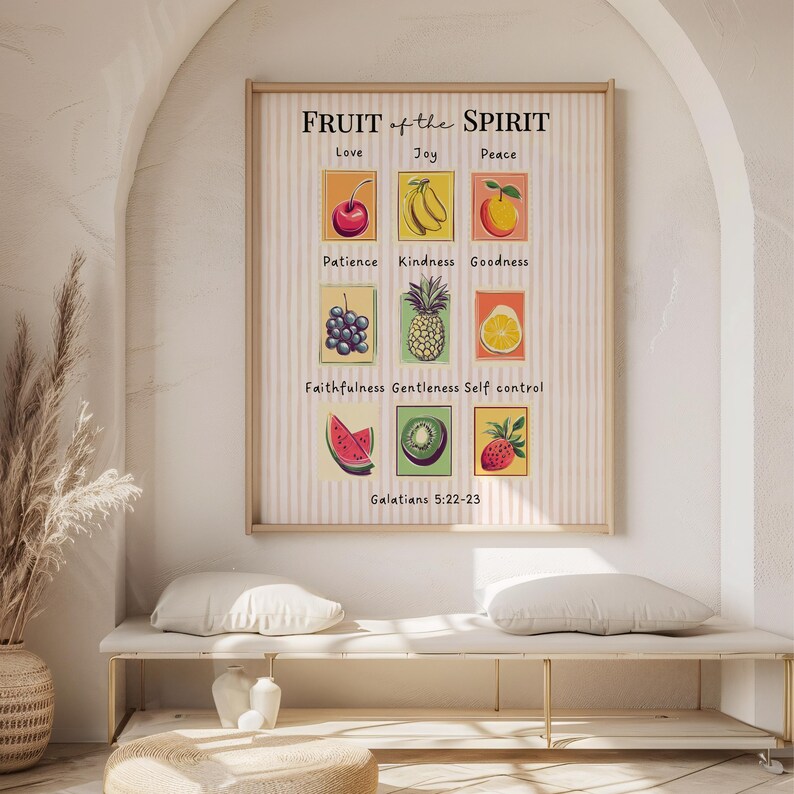 Fruit of the Spirit Art Printable Retro Christian Poster Scripture Wall ...