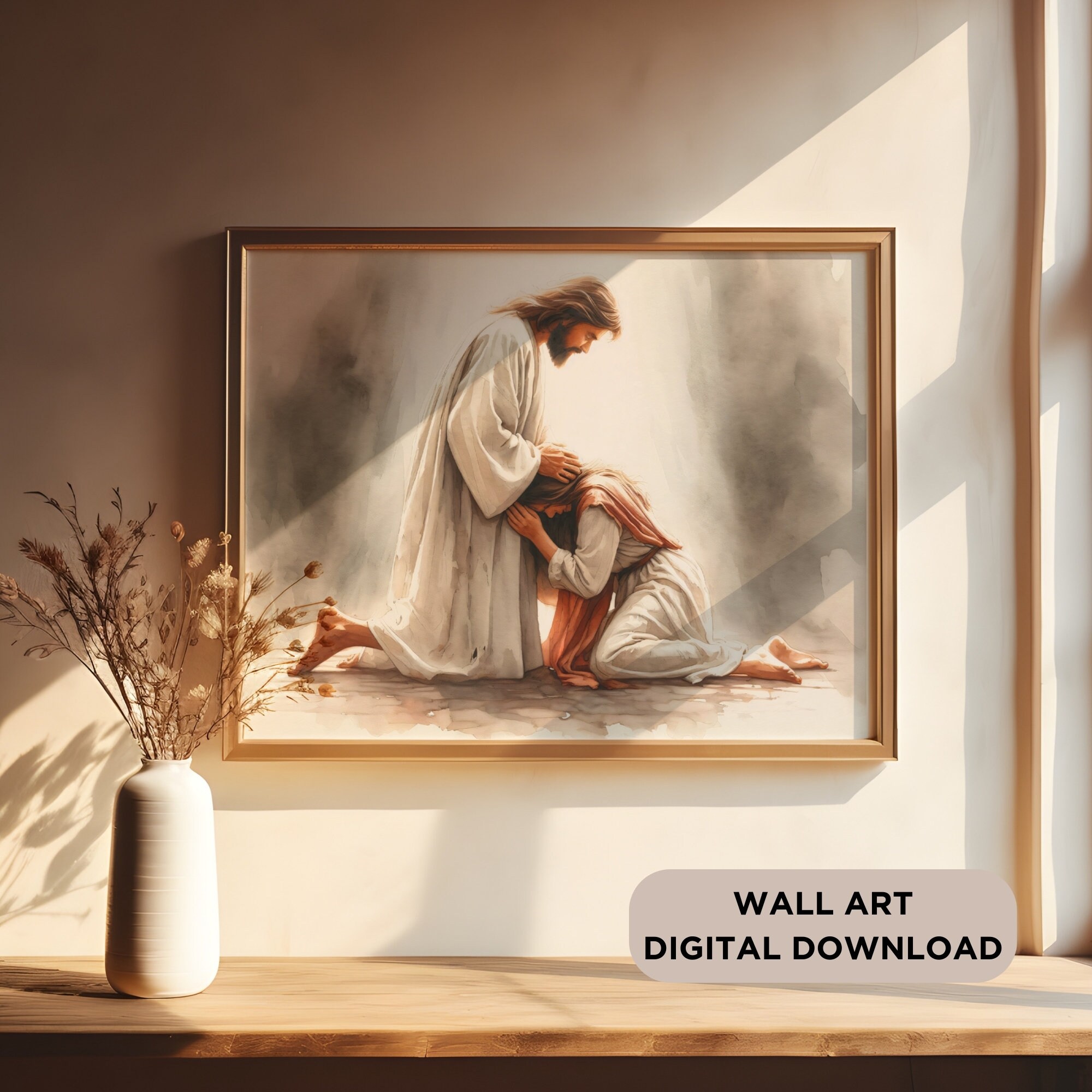 Jesus Heals a Woman Bible Art, Woman Touches the Hem of Jesus Garment ...