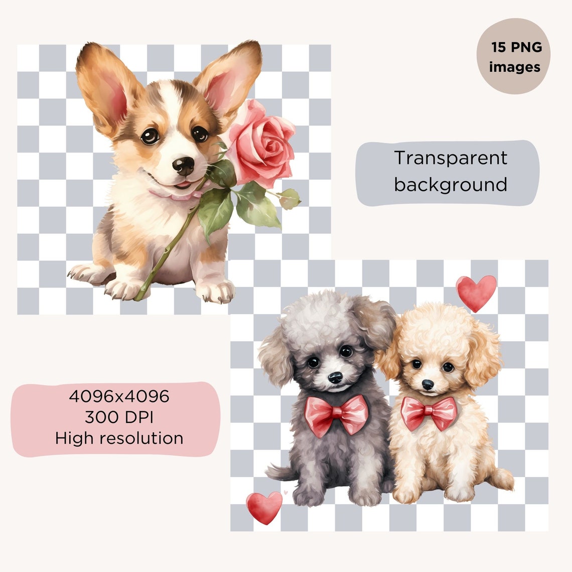 Dogs Valentines Day Clipart, Cute Couple Dogs PNG, Bundle Dogs Puppies ...