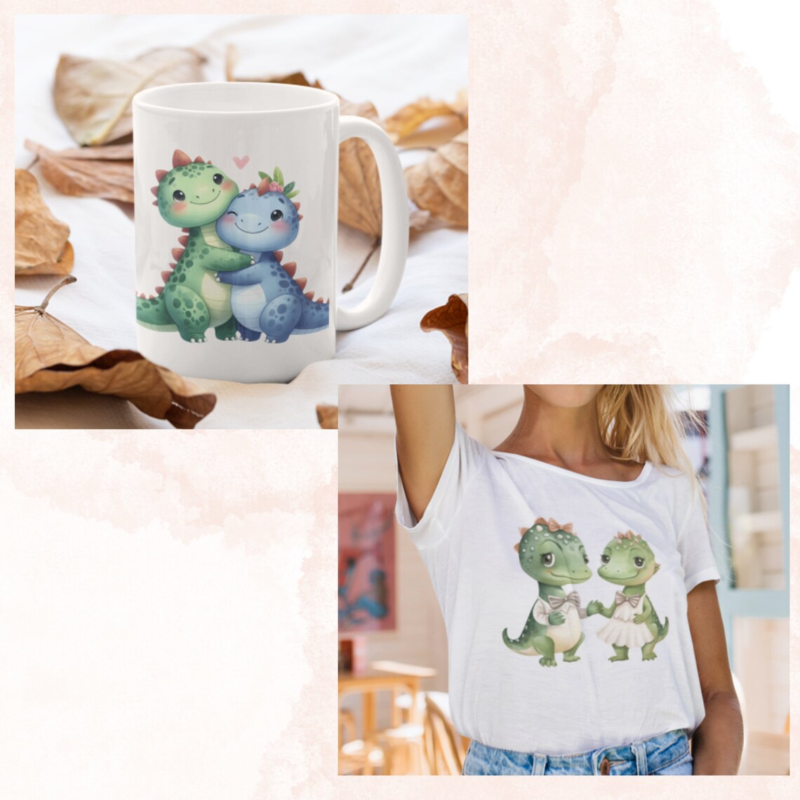 Dinosaur Valentines PNG Watercolor Cute Dinosaur Couple Clipart ...