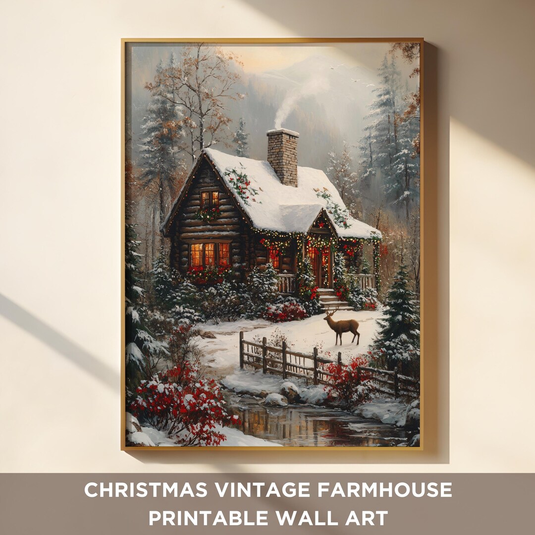 Vintage Christmas Farmhouse Wall Art Forest Snowfall Poster Winter ...