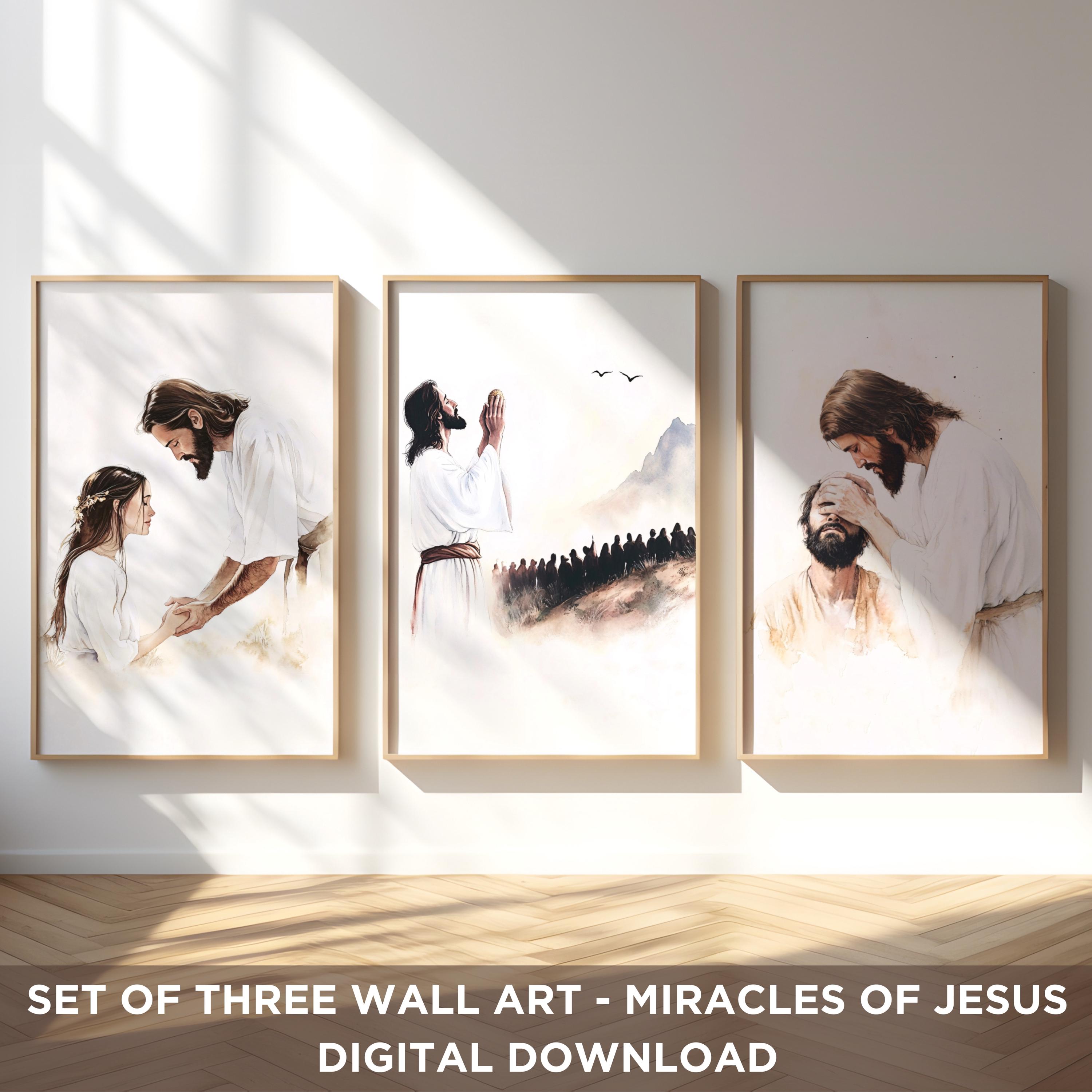 Set of 3 Miracles of Jesus Watercolor Printable Jesus Miracle Gospel ...