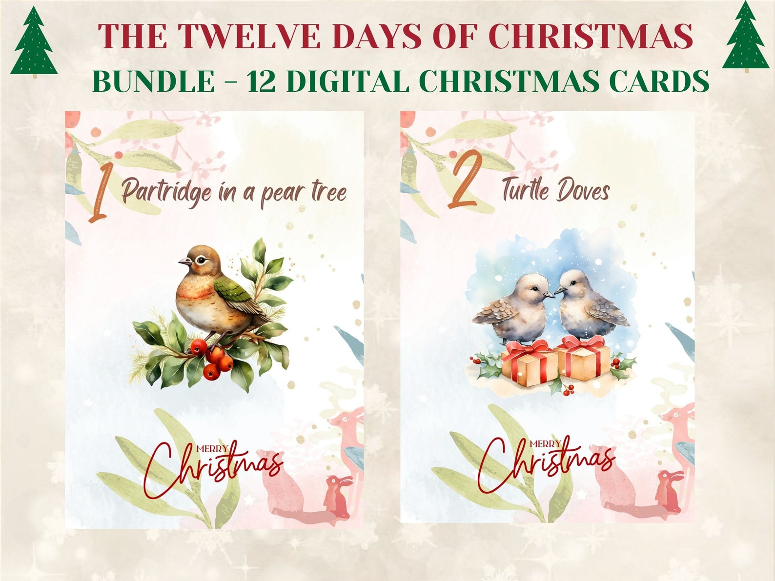 Bundle Twelve Days of Christmas Cards 12 Days of Christmas - Etsy